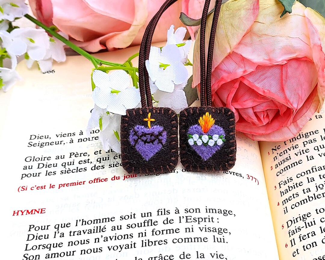 Small Brown Scapular With Sacred Heart and Immaculate Heart - Hand ...