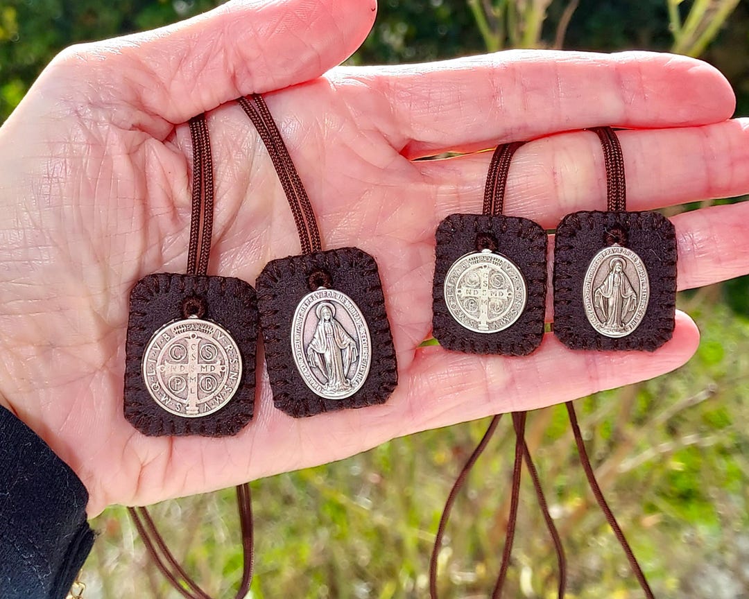 Small Wool Scapular With Miraculous Medal and Saint Benedict Medal by ...