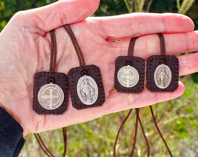 Small Wool Scapular With Miraculous Medal and Saint Benedict Medal by ...