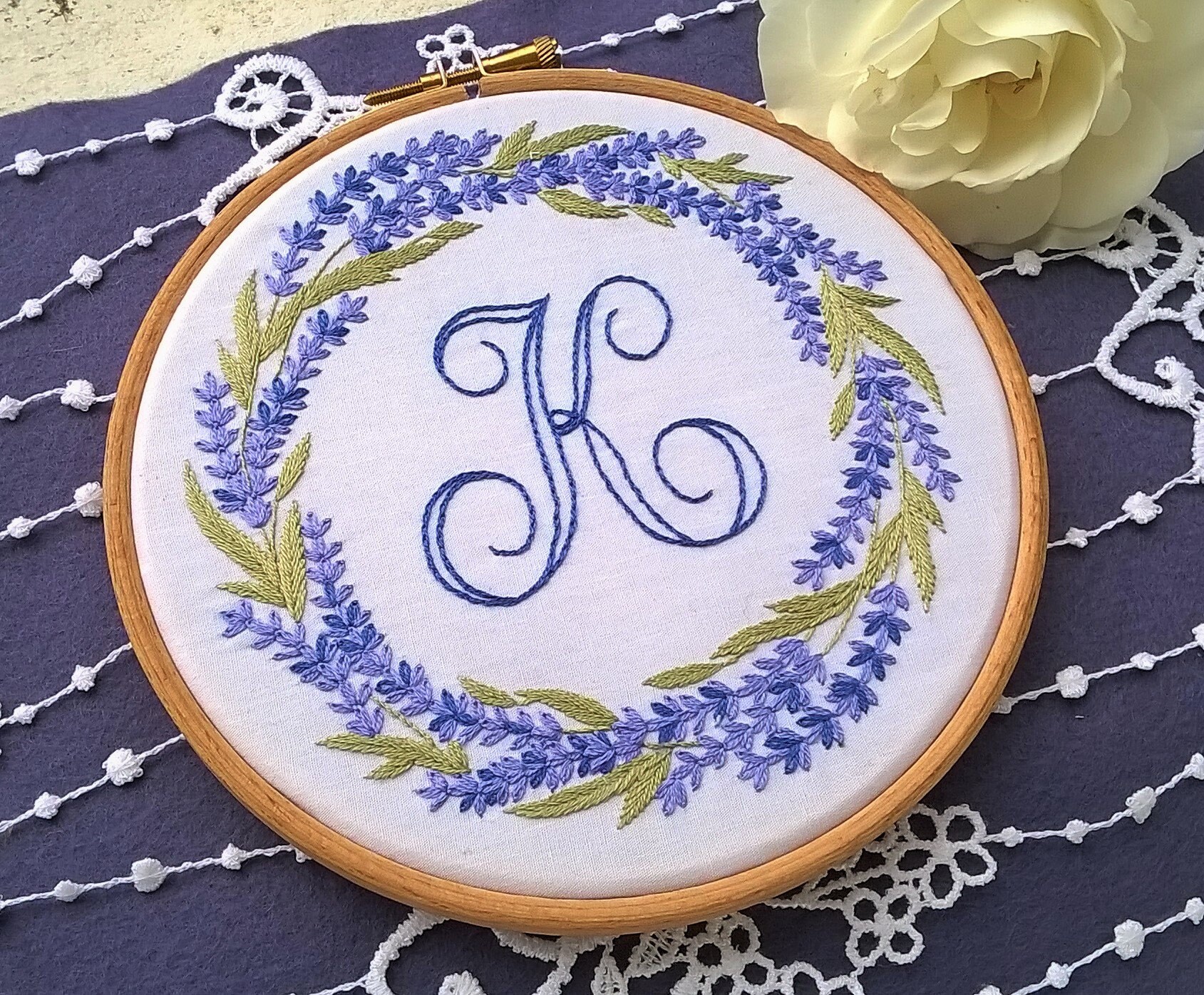 Monogram Embroidery Pattern Pdf - Initial With Floral Wreath and ...