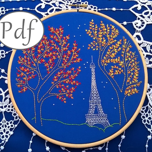 Hand Embroidery Pdf Pattern and Tutorial Eiffel Tower and - Etsy