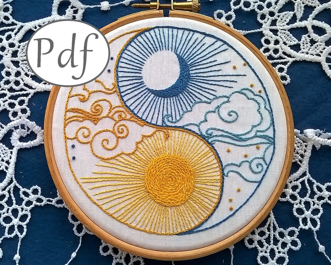 Embroidery Pattern Pdf - Sun and Moon Yin Yang - Beginner Embroidery ...