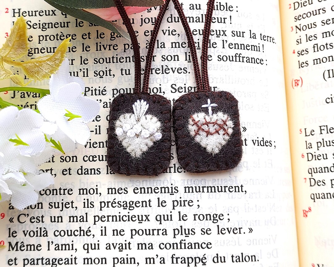 Small Brown Scapular With Sacred Heart and Immaculate Heart - Hand ...