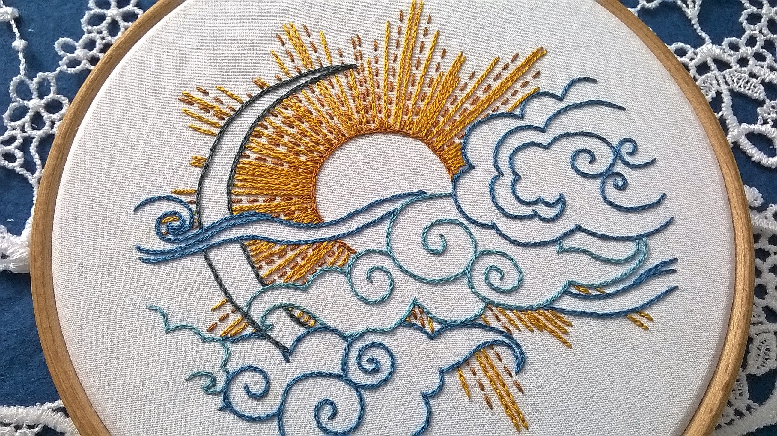 Hand Embroidery Pattern Pdf Sun and Moon Design Beginner | Etsy UK