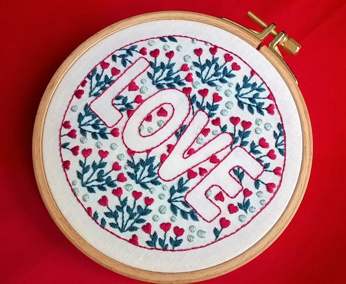 Hand embroidery pattern pdf Love little heart and leaves | Etsy