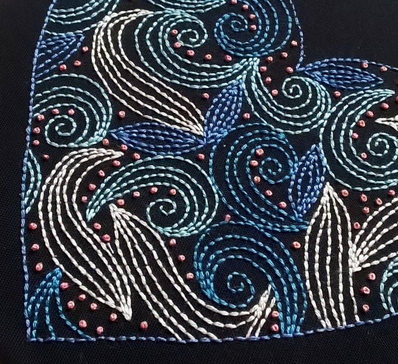 Pdf Pattern - Hand Embroidery Pattern Blue Heart - Beginner Stitching ...