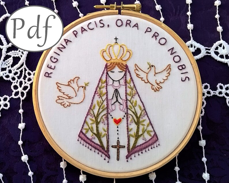 Hand Embroidery Pattern Pdf Virgin Mary queen of - Etsy