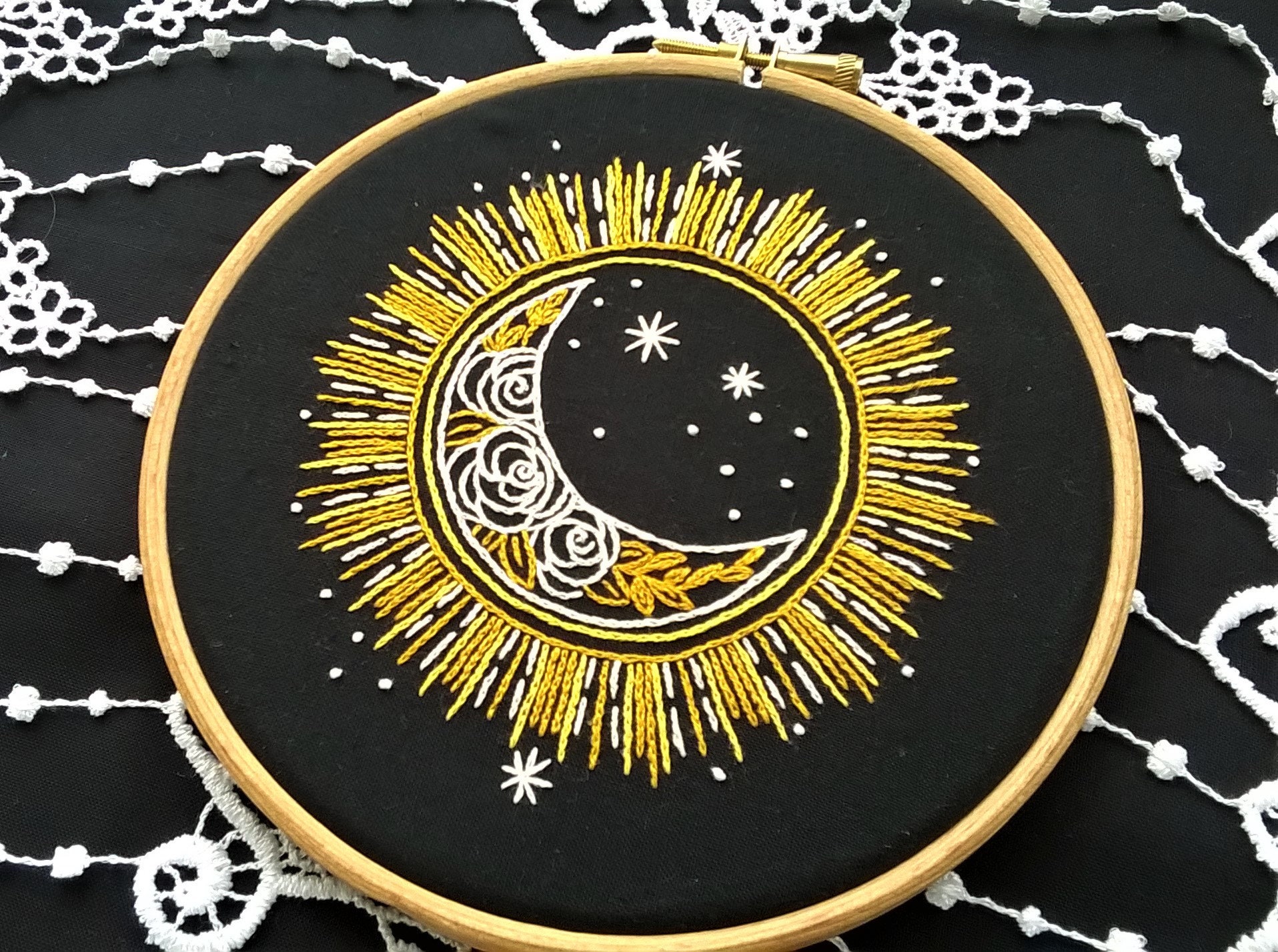Hand Embroidery Pattern Pdf Sun and Moon Beginner Modern - Etsy