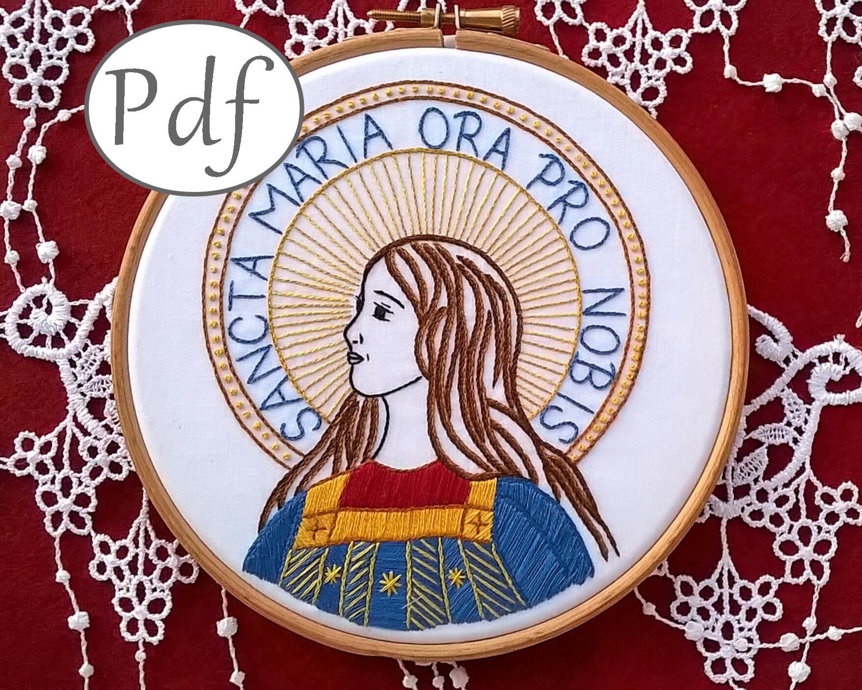 Hand Embroidery Pattern Pdf Virgin Mary Embroidery Design - Etsy