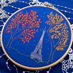 Pdf Embroidery Pattern and Tutorial, Eiffel Tower and Trees by Night ...