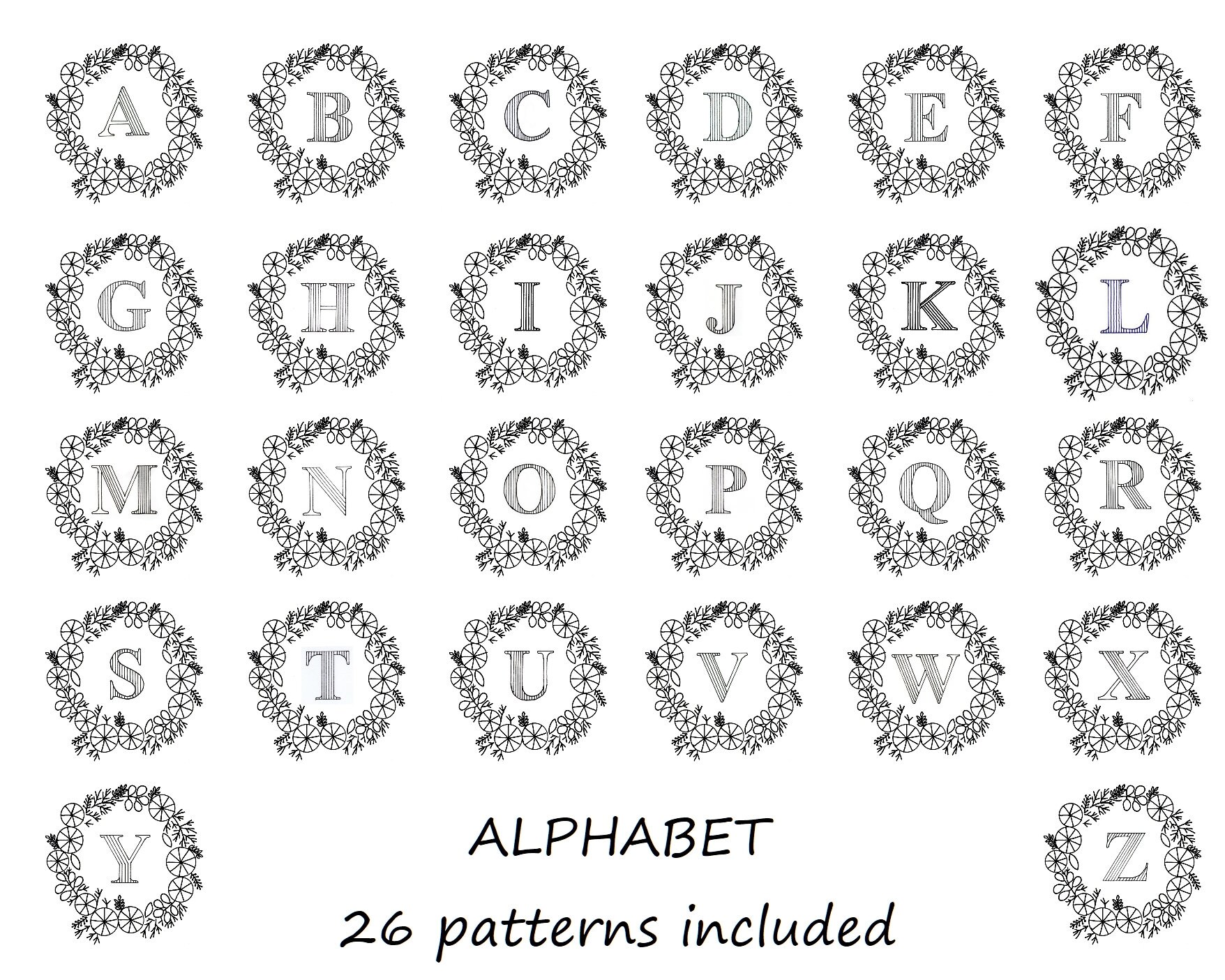 Initial Embroidery Pattern Pdf : Monogram With Floral Wreath | Etsy