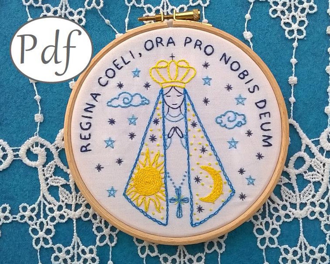 Hand Embroidery Pattern Pdf, Virgin Mary "queen of Heaven, Pray to God ...