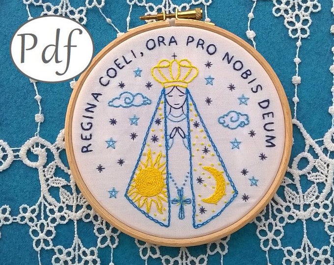 Hand Embroidery Pattern Pdf, Virgin Mary "queen of Heaven, Pray to God ...