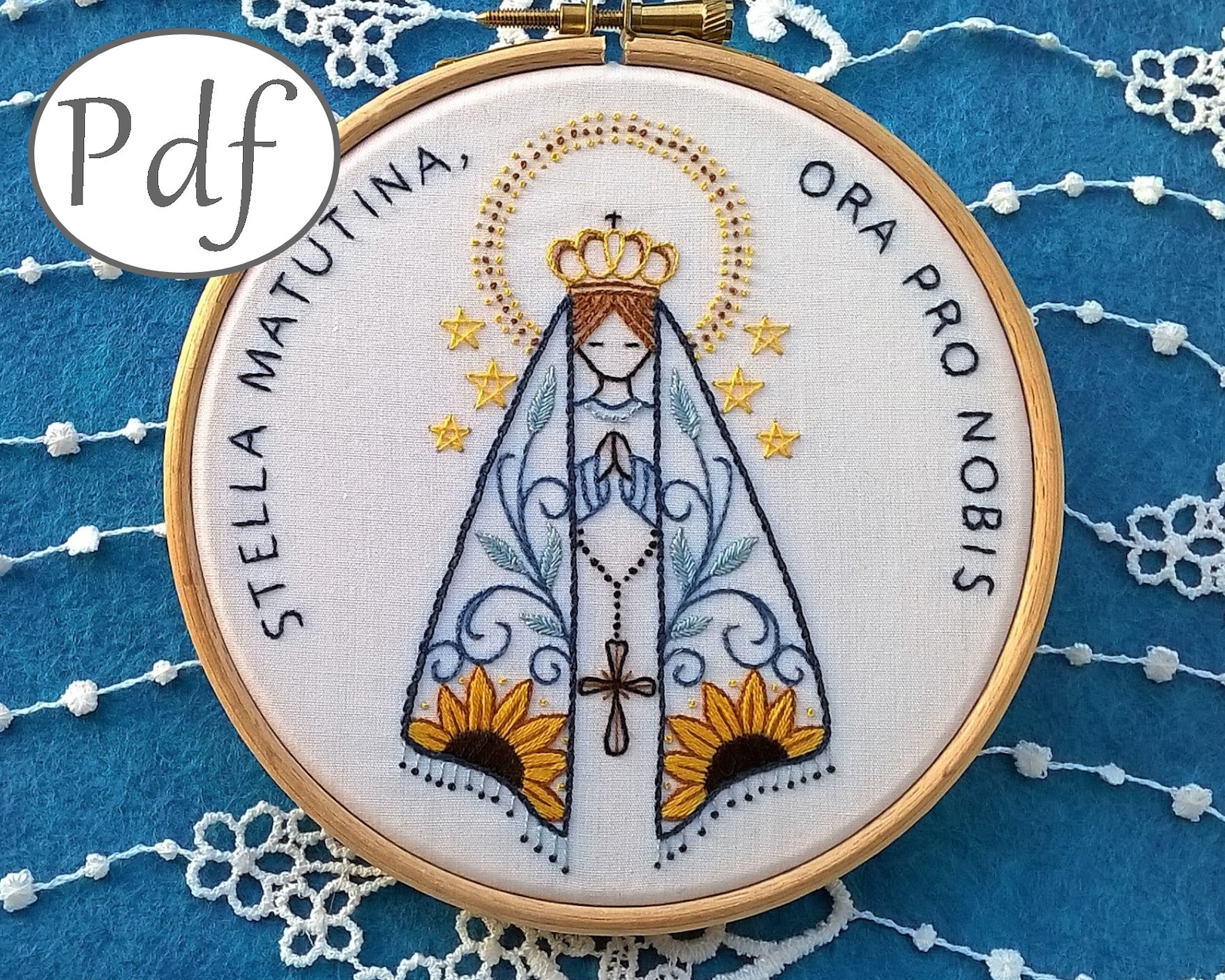 Hand Embroidery Pattern Pdf, Virgin Mary "morning Star" Embroidery ...