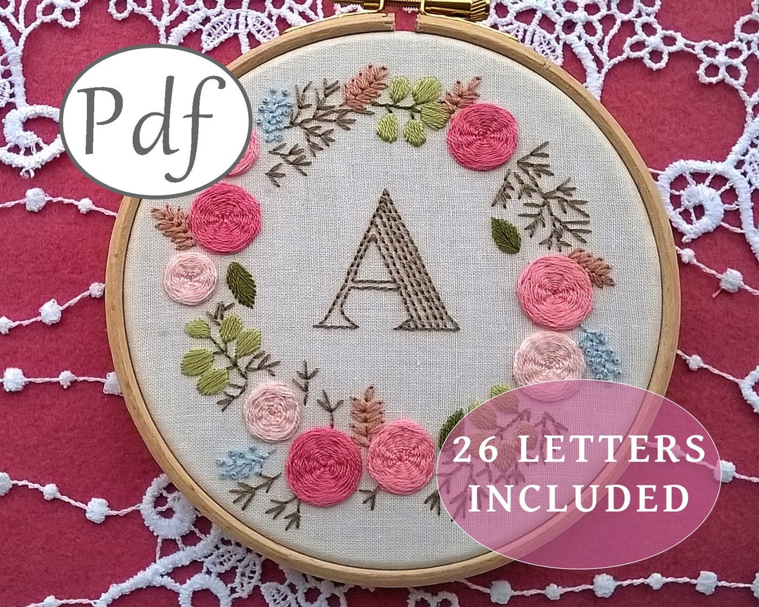Initial Embroidery Pattern Pdf : Monogram With Floral Wreath Letter ...
