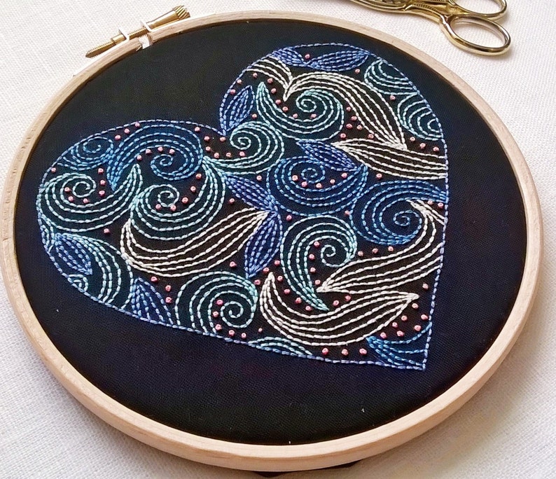 Pdf Pattern - Hand Embroidery Pattern Blue Heart - Beginner Stitching ...