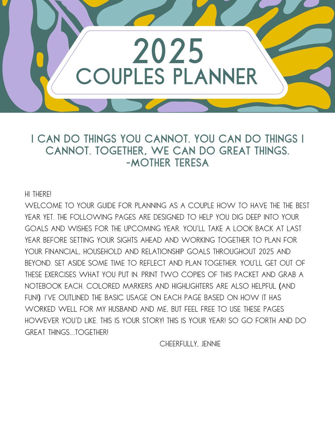 Couples Year End Planner - Printable Download, Relationship Planner ...