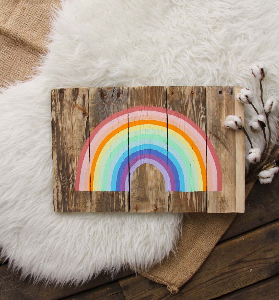 Multicolor Rainbow Sign / Handpainted on Reclaimed Pallet Wood / Pastel ...