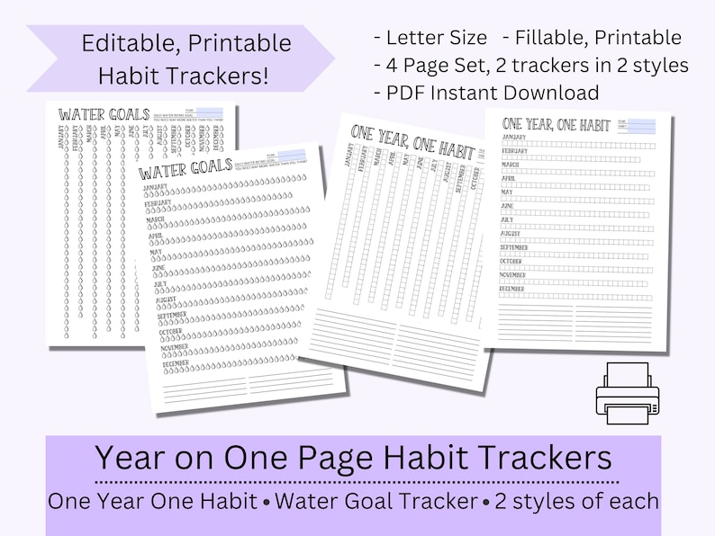 Editable year on One Page Printable Habit Tracker - Etsy