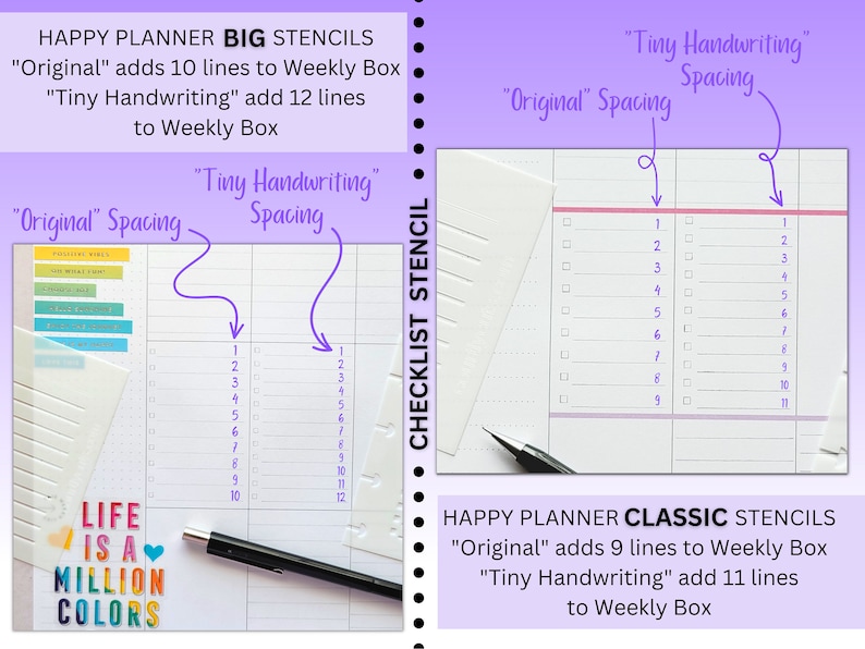 4-piece Line & Checklist Stencil Set / Big or Classic Happy - Etsy