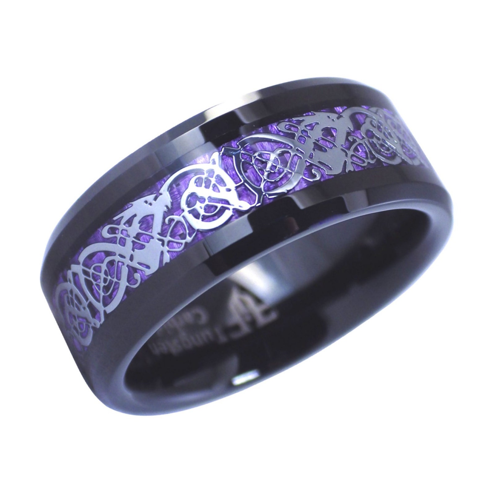 Black Tungsten Purple Celtic Dragon Ring 8mm Womens Mens Viking Wedding ...