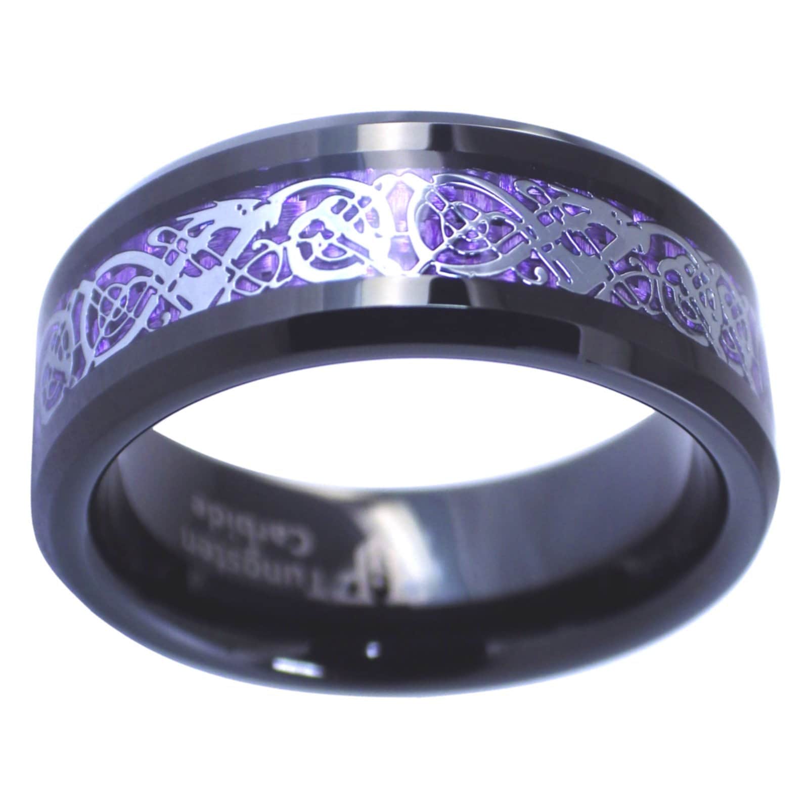 Black Tungsten Purple Celtic Dragon Ring 8mm Womens Mens Viking Wedding ...