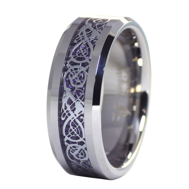 Royal Purple Celtic Dragon Ring Womens Mens Tungsten Wedding Band Sizes ...