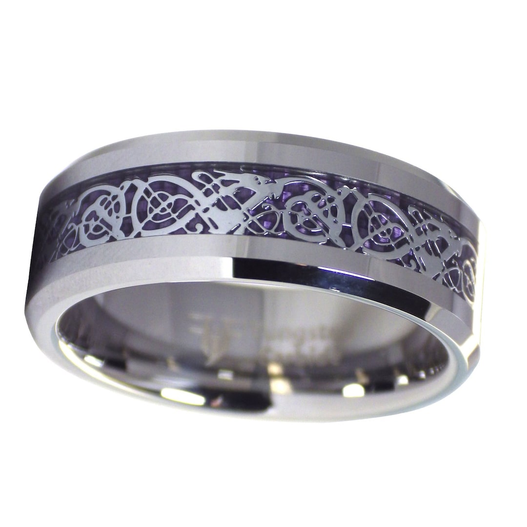 Royal Purple Celtic Dragon Ring Womens Mens Tungsten Wedding Band Sizes ...