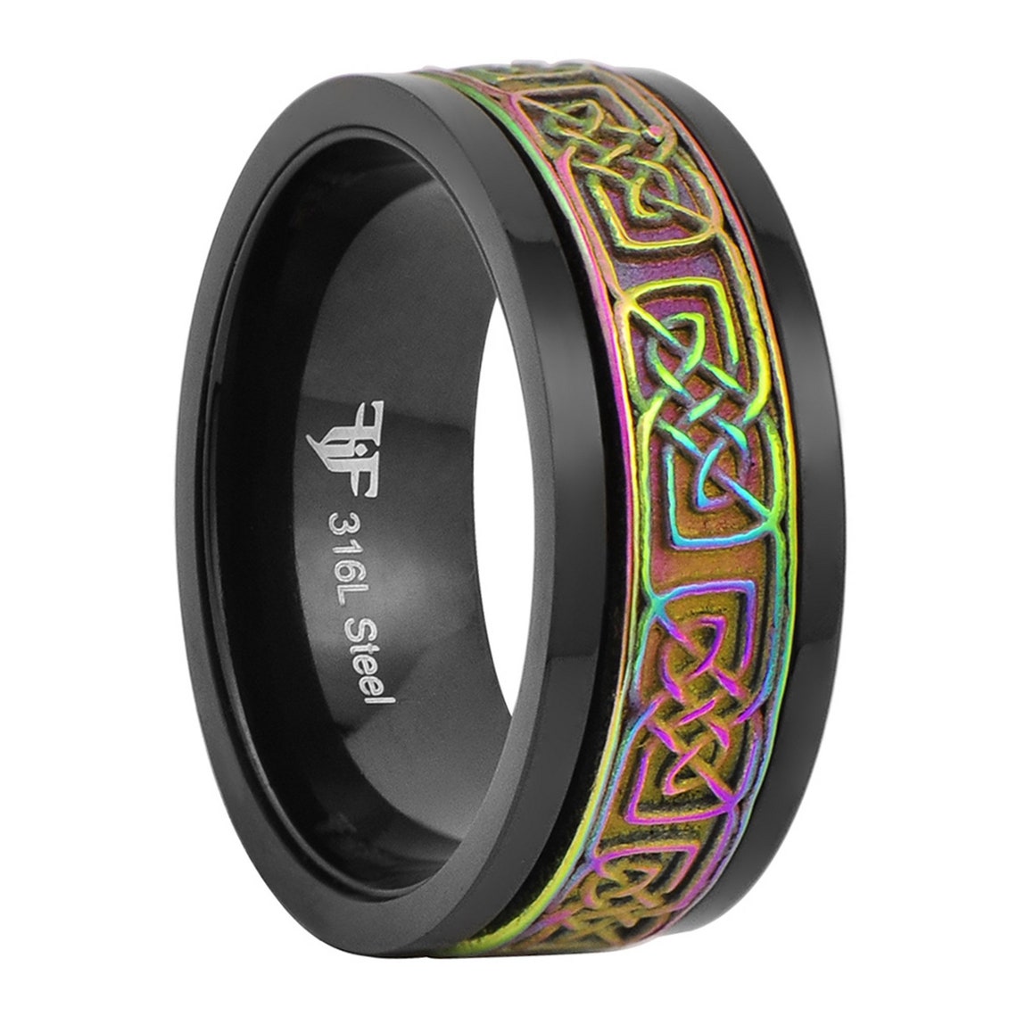 Black Rainbow Celtic Spinner Ring Womens Mens Stainless Steel - Etsy