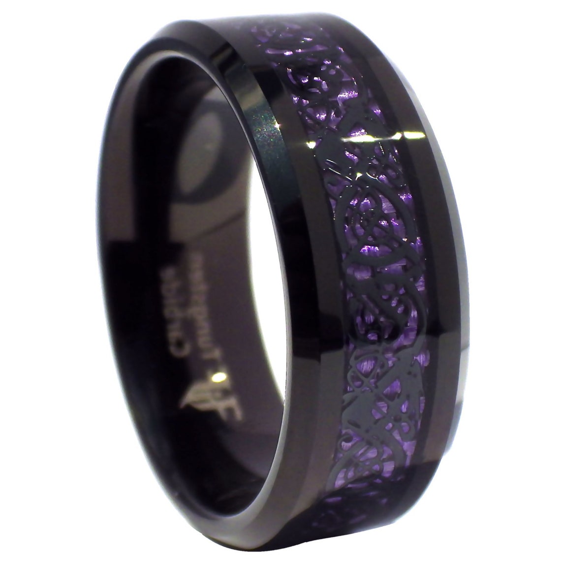 Tungsten Black Celtic Dragon Ring Purple Carbon Fiber 8mm Womens Mens ...