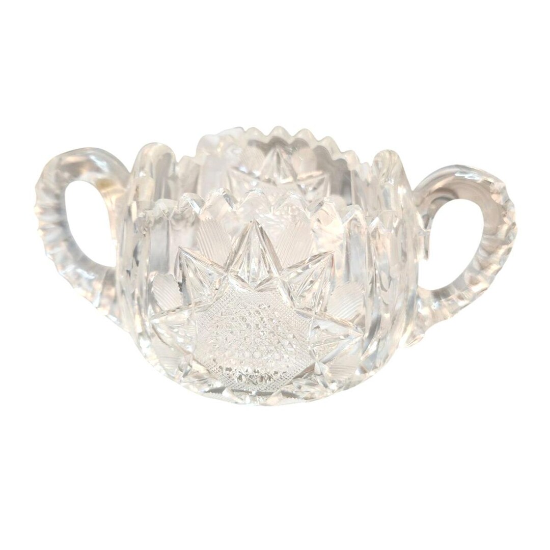 Vintage Lead Crystal Sugar Bowl: Diamond & Starburst Pattern, Dual ...