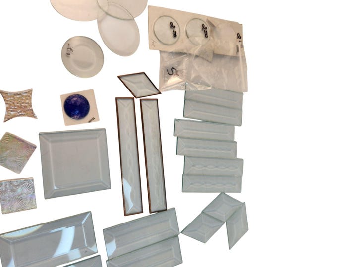 Assorted Stained Art Glass Pieces Including Beveled Rectangles Diamonds ...