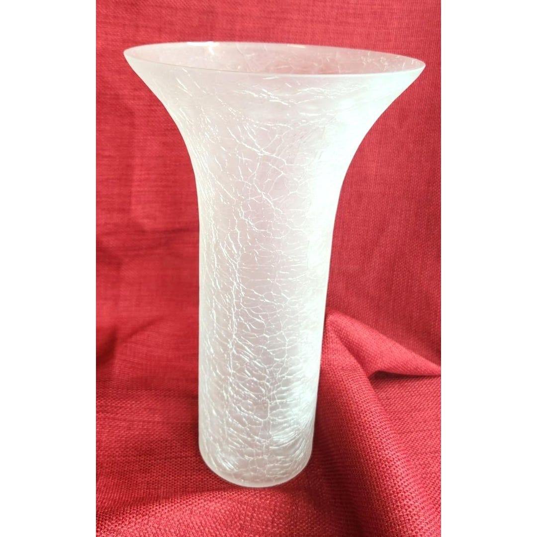 Frosted White Glass Vase With Crackle Finish, Cylinder Vase With Flared ...