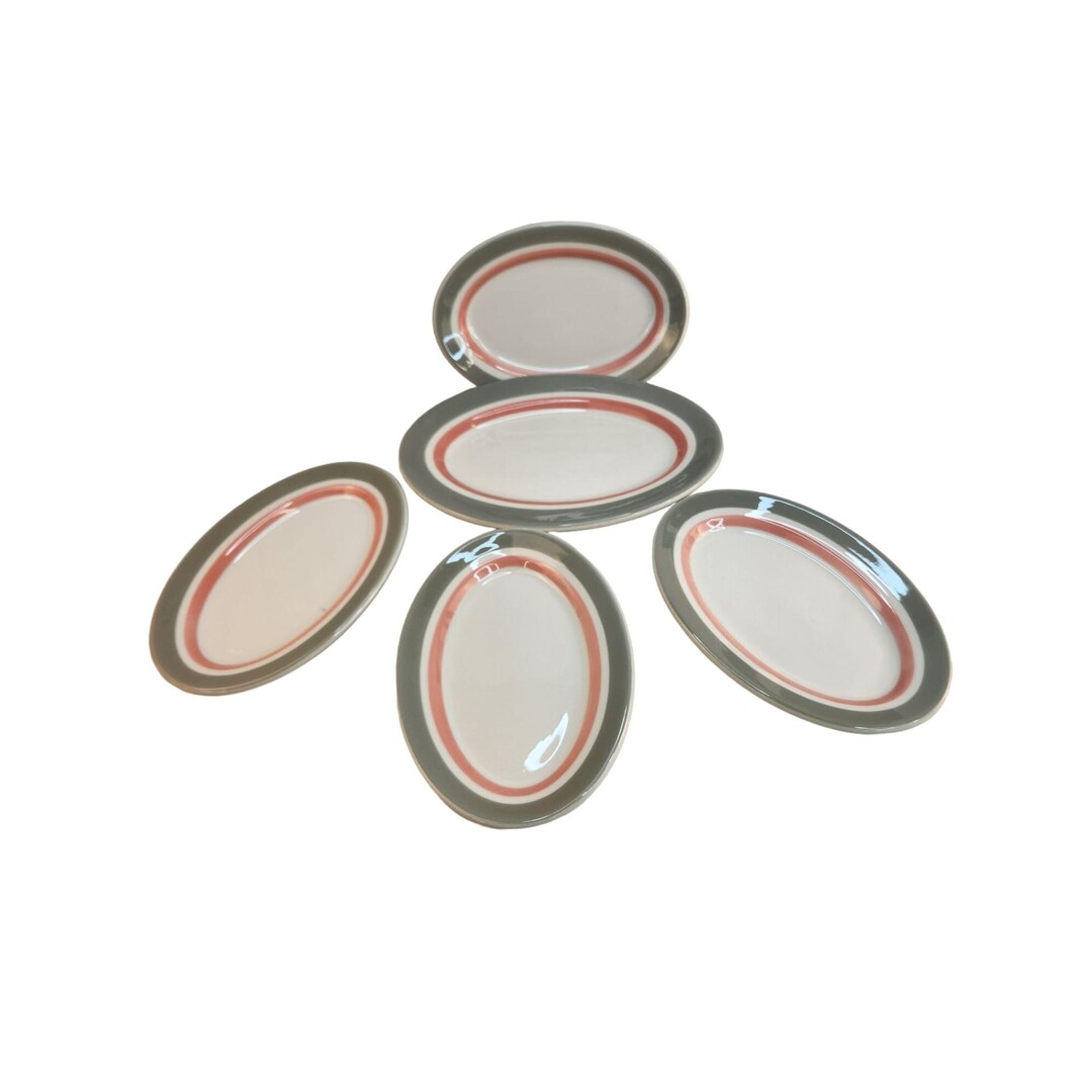Set of 5 Shenango Rim-rol Wel Roc Oval Platter, Dinner Plates With Pink ...