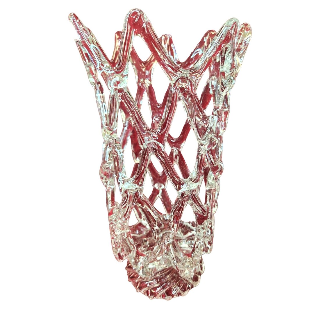 Murano Glass LATTICE Weave Art Glass Vase MCM Hand Blown Pulled Glass ...