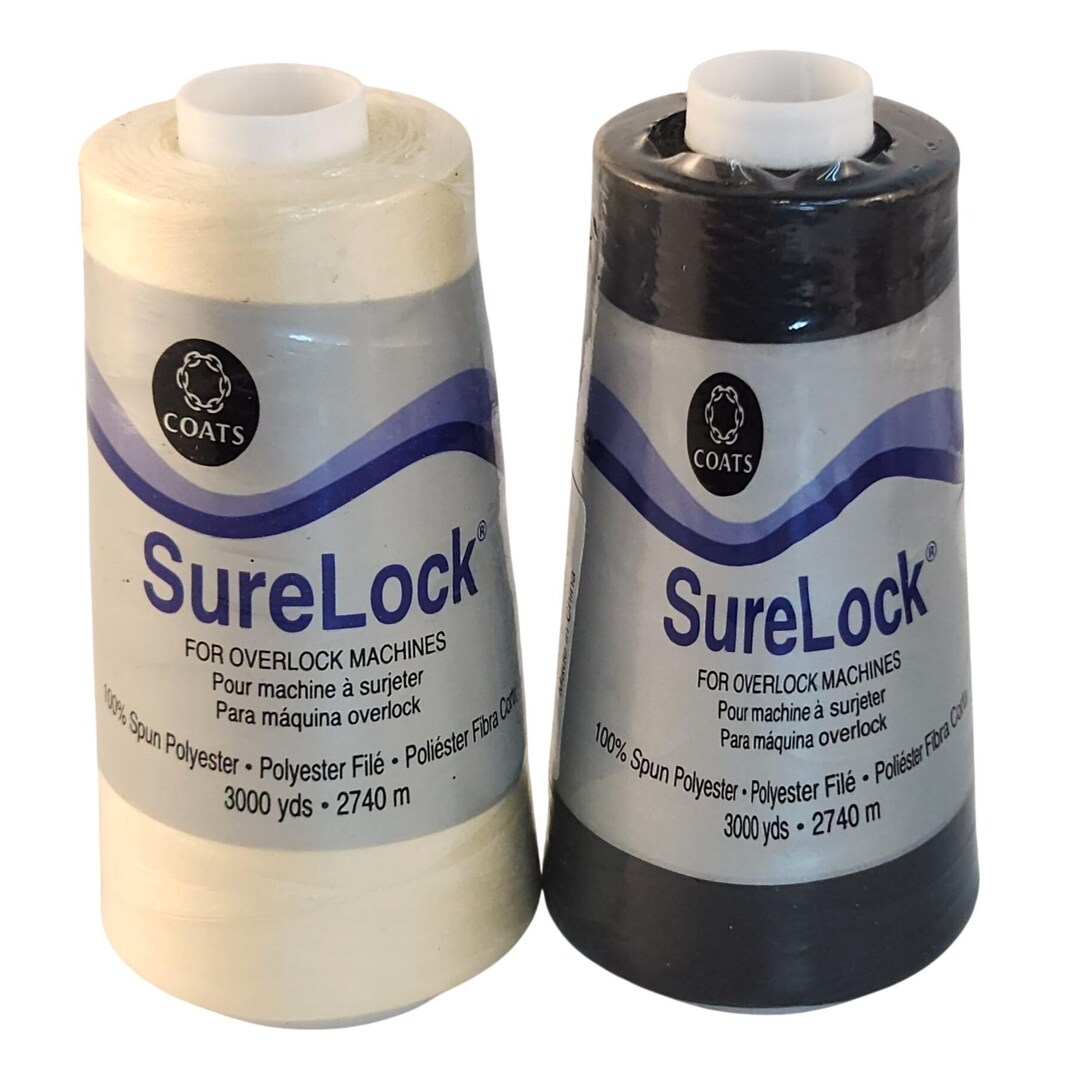 Coats Surelock Overlock Sewing Thread 3000 Yds Polyester Black & Bone ...