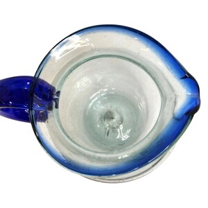 Handblown Glass Pitcher With Blue Handle & Rim 8 Inch Tall Clear Blue ...