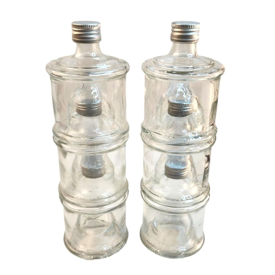 Set of 6 Stackable Clear Glass Bottles With Silver Screw Caps 6.75 Oz ...