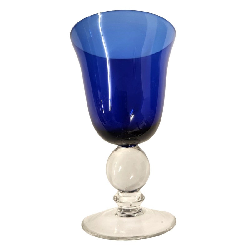 Cobalt Blue Glass Goblet With Clear Ball Stem Blue Fluted Wine Goblet ...