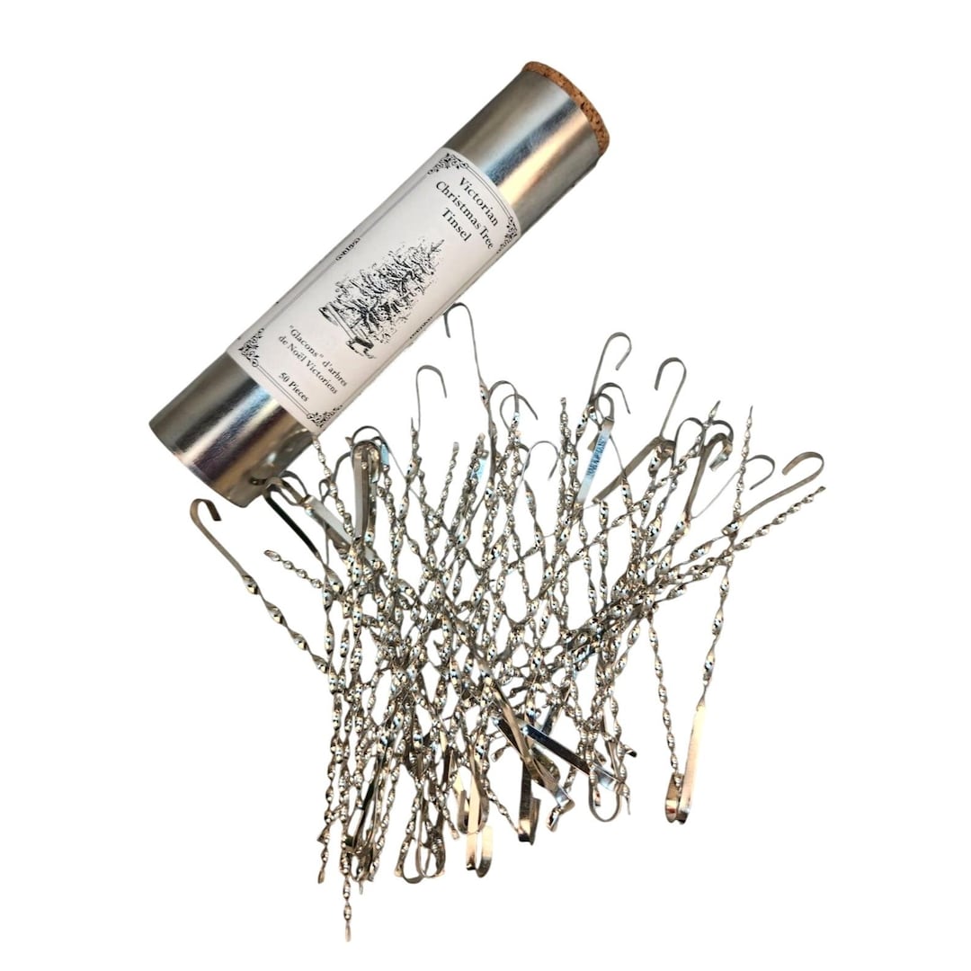 Victorian Christmas Tree Tinsel 46 Piece Set in Metal Tube With Cork ...