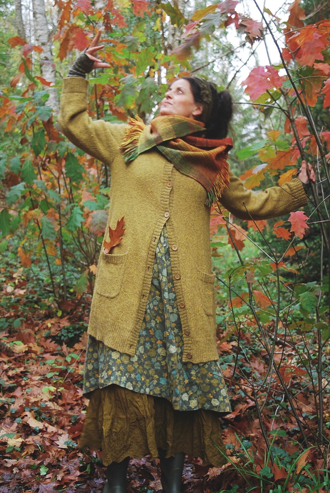 Autumn Sunburst Tartan Scarf With Pink Maple, Handwoven in Non-mulesed ...