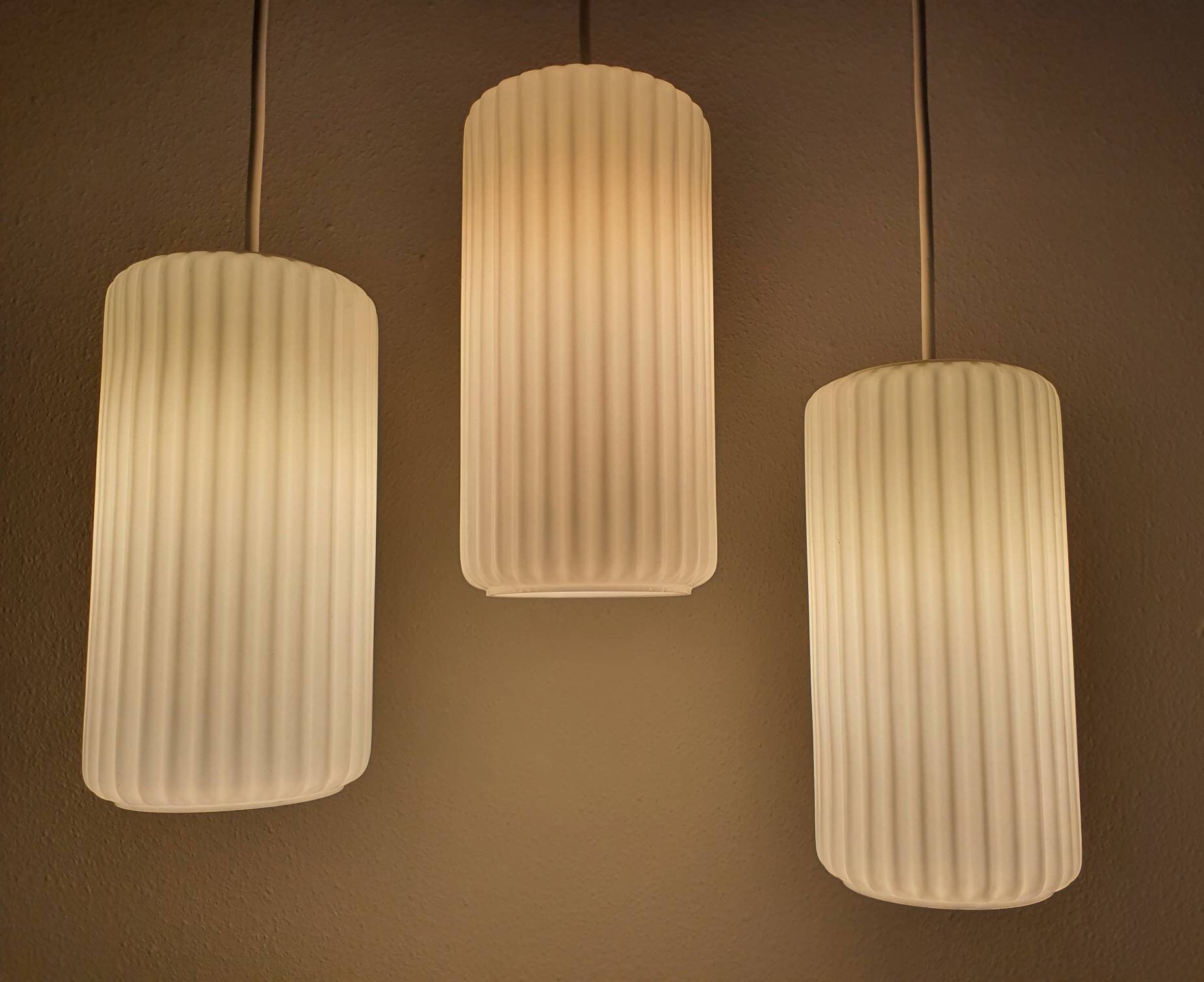 Rare Set of 3 Dutch Holland 60s Ribbed Glass Pendant Lights - Etsy