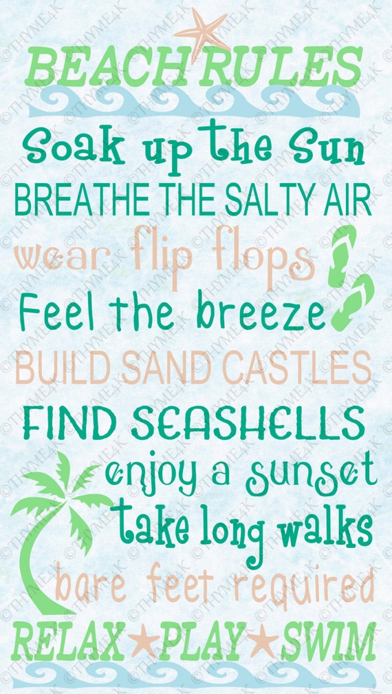 Cutting File SVG beach Rules Instant Download | Etsy