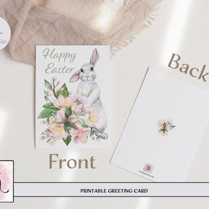 Printable Easter Cards 2 Sizes Included happy Easter Bunny and Blossoms ...