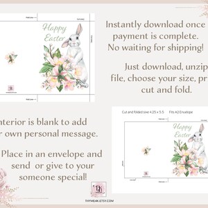 Printable Easter Cards 2 Sizes Included happy Easter Bunny and Blossoms ...