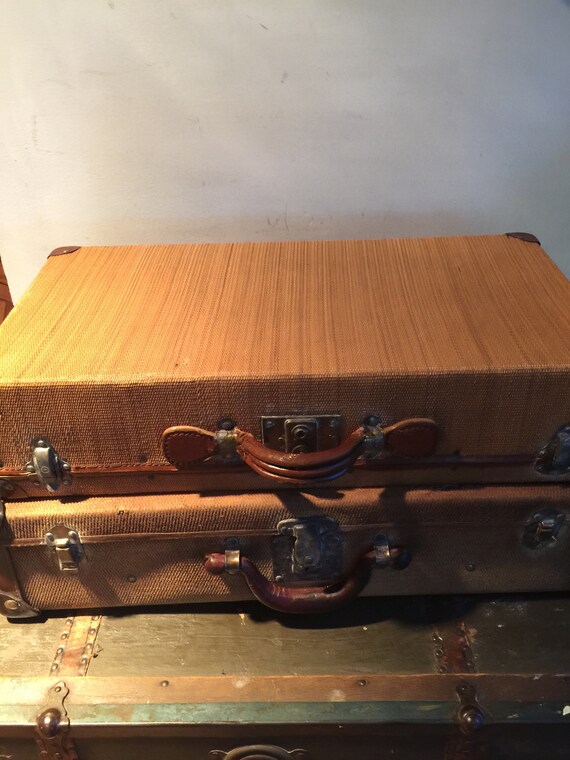 Antique Wicker suitcases Eagle Lock Co latches - Gem