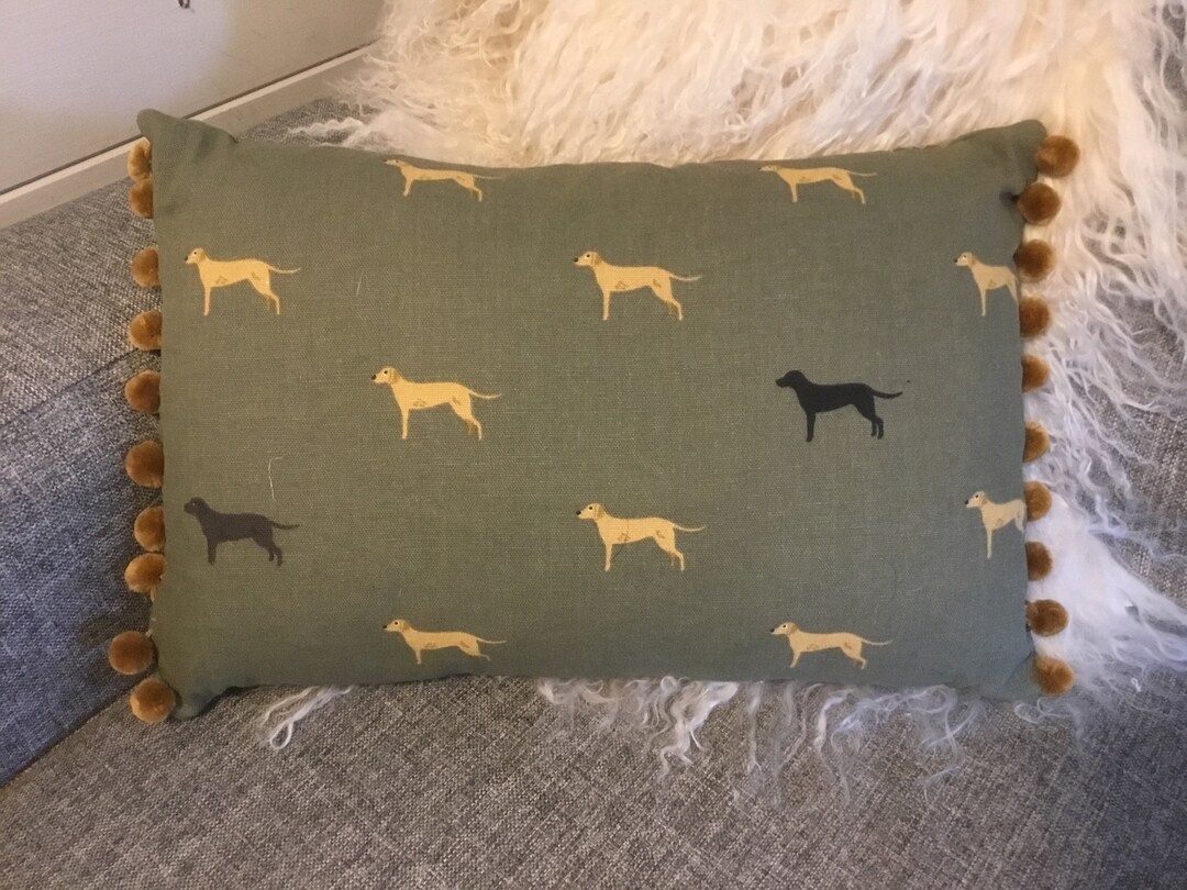 Labrador Cushion Red, Yellow, Black Lab Pillow Olive Green With Gold ...