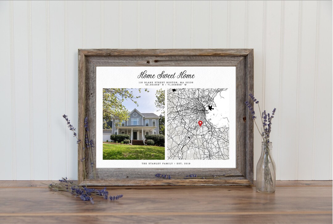 Our First Home Map Housewarming Gift, Custom Home Map With Photo First ...