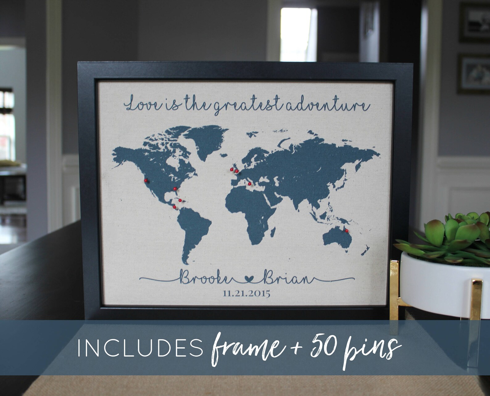 Cotton Push Pin Map Rustic Home Decor 2 Year Anniversary - Etsy