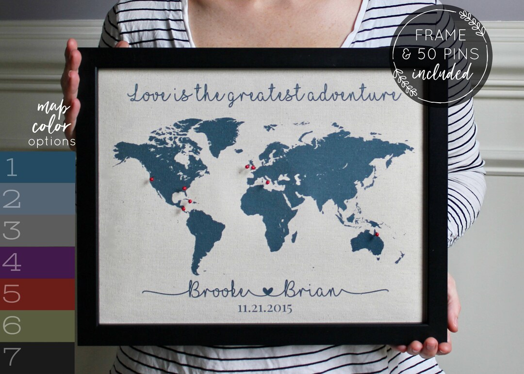 Cotton Push Pin Map, Rustic Home Decor, 2 Year Anniversary Gift for ...